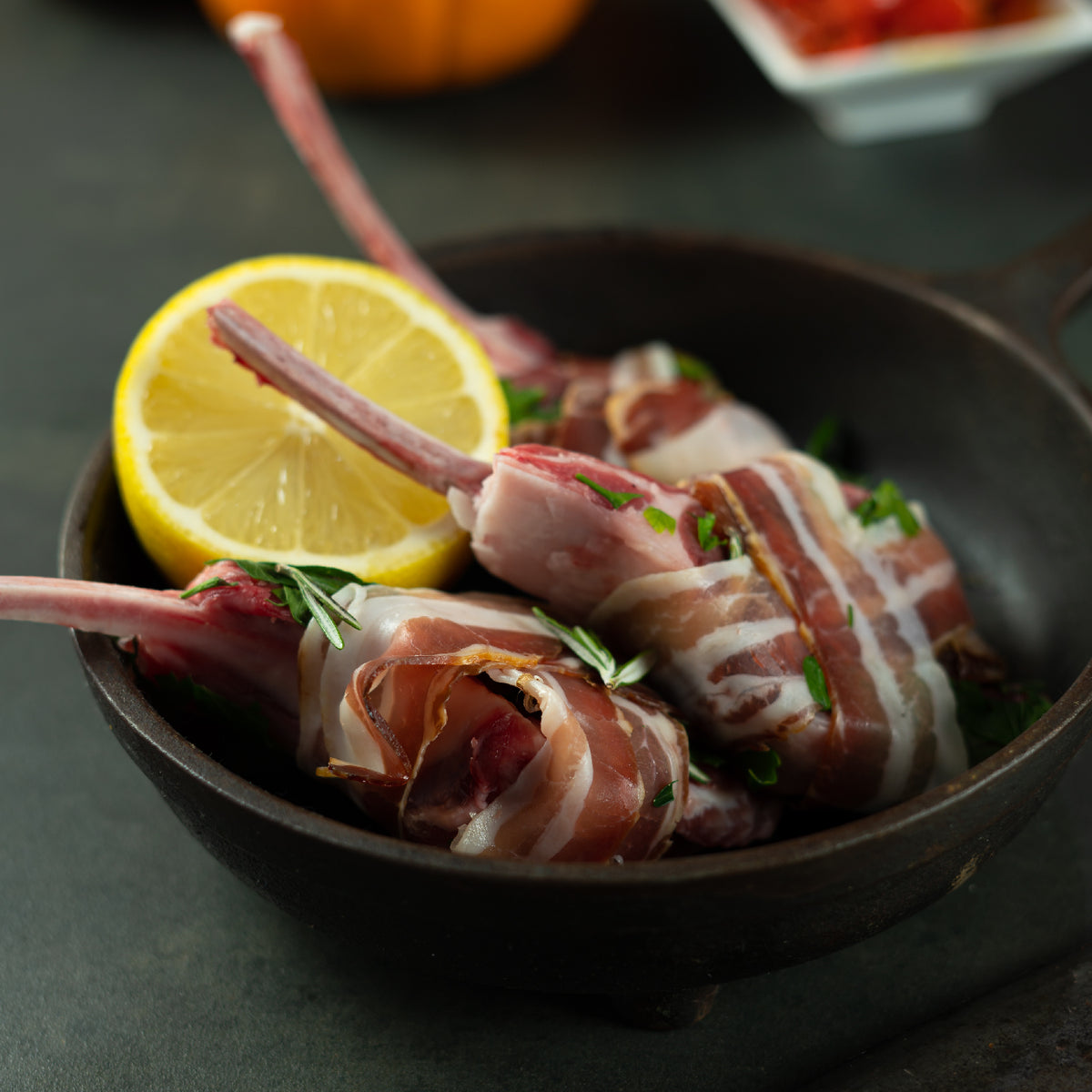 Lamb French Cutlets Wrapped in Pancetta – Torre Butchers